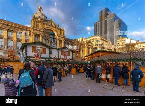 View Of Christmas Market Stalls In Victoria Square Birmingham West