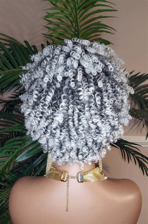 White Gray Hair Wig Coil Kinky Twist Spiral Curl Pixie Short Etsy