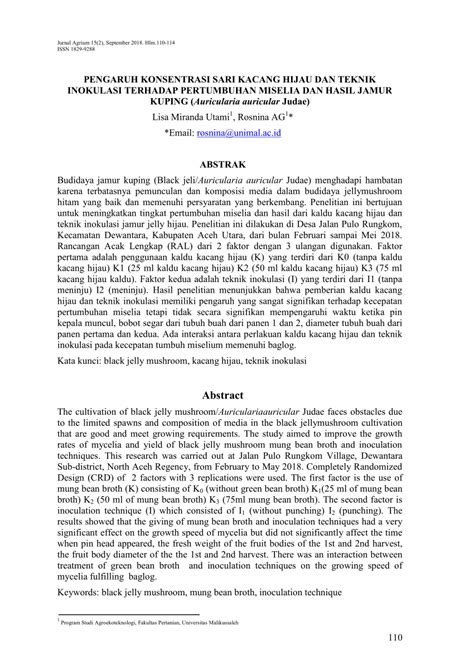 Pdf Pengaruh Konsentrasi Sari Kacang Hijau Dan Teknik Inokulasi Terhadap Pertumbuhan Miselia