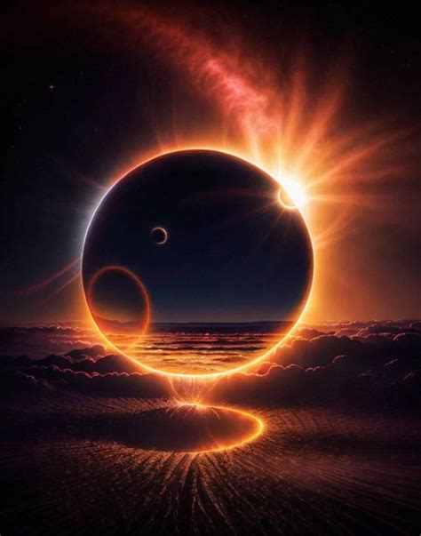 Solar Eclipse As The Central Theme Vibrant Spectrum Of Fantastic Colors Emanating From The