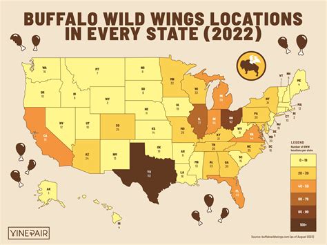 The Number Of Buffalo Wild Wings In Every State Map Vinepair