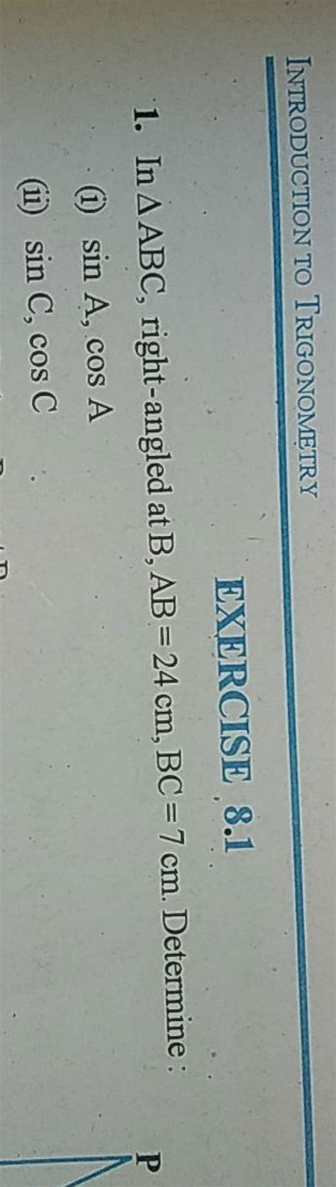 Introduction To Trigonometryexercise 8 11 In Abc Right Angled At B Ab