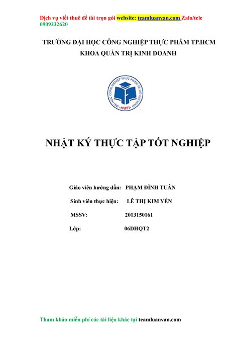 Nhật Ký Thực Tập Khoa Quản Trị Kinh Doanh Trường Đại Học Công Nghiệp
