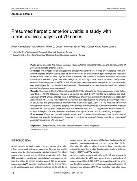 Pdf Presumed Herpetic Anterior Uveitis A Study With Retrospective