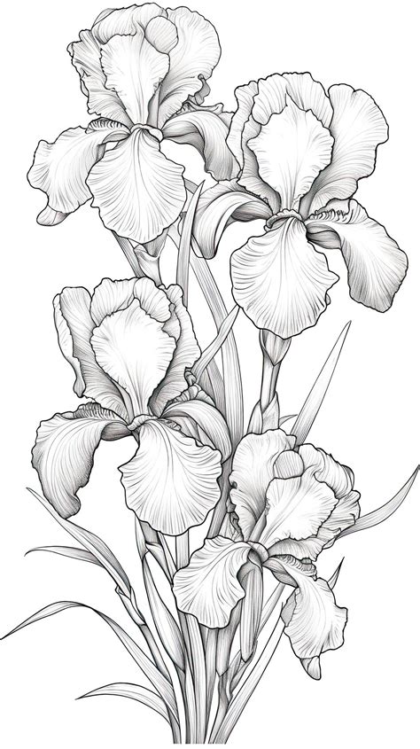 Premium Photo Cute Iris Flower In Coloring Page Style Illustration