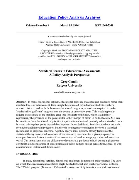 Pdf Standard Errors In Educational Assessment A Policy Analysis