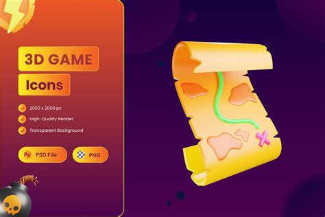 Premium Psd 3d Icon Illustration Map Scroll Game
