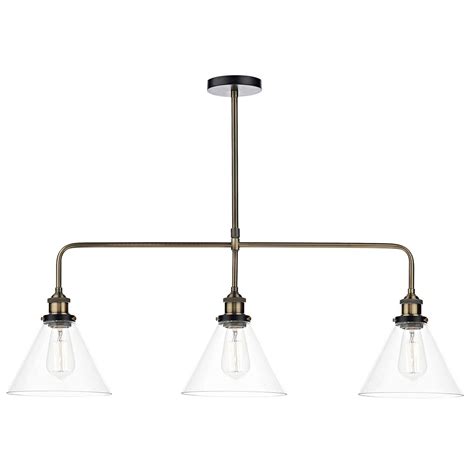 Dar Ray 3 Light Bar Pendant Antique Brass Clear Glass Ray0375