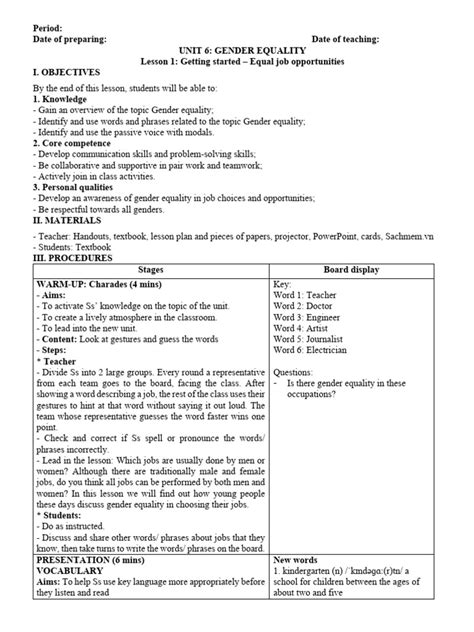 Unit 6 Gender Equality Pdf Verb Stress Linguistics