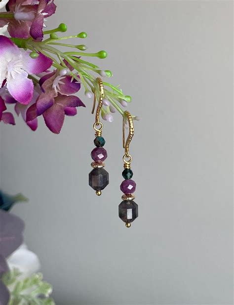 Iolite Ruby And Blue Apatite Gemstone Earrings Etsy