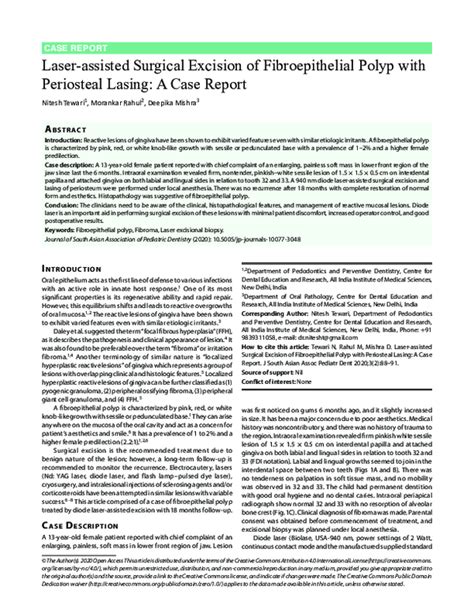 Pdf Laser Assisted Surgical Excision Of Fibroepithelial Polyp With