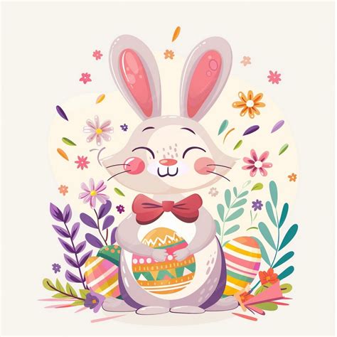 Premium Photo Cute Bunny Celebrate Ester With Egg