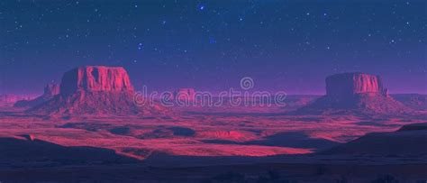 Eroded Mesas Illuminated By A Starry Night Sky In A Vast Desert