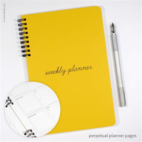 Weekly Planner With Mustard Cover And School Cursive In Black Ink 52
