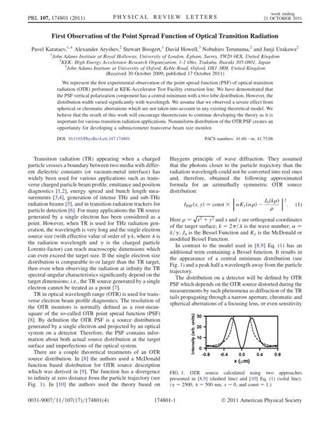 Pdf First Observation Of The Point Spread Function Of Optical Transition Radiation