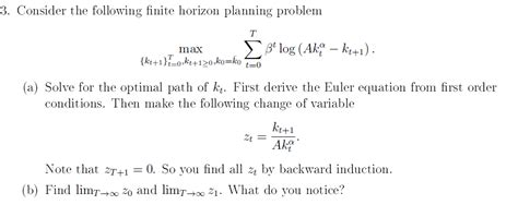 Consider The Following Finite Horizon Planning Chegg