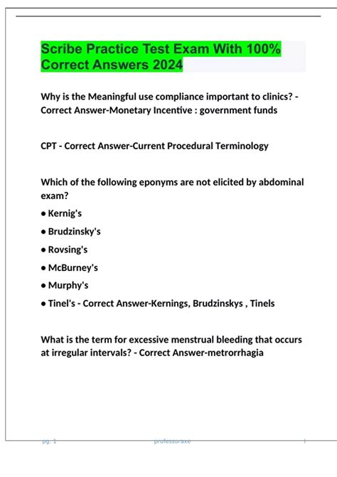 Scribe Practice Test Exam With 100 Correct Answers 2024 Scribe