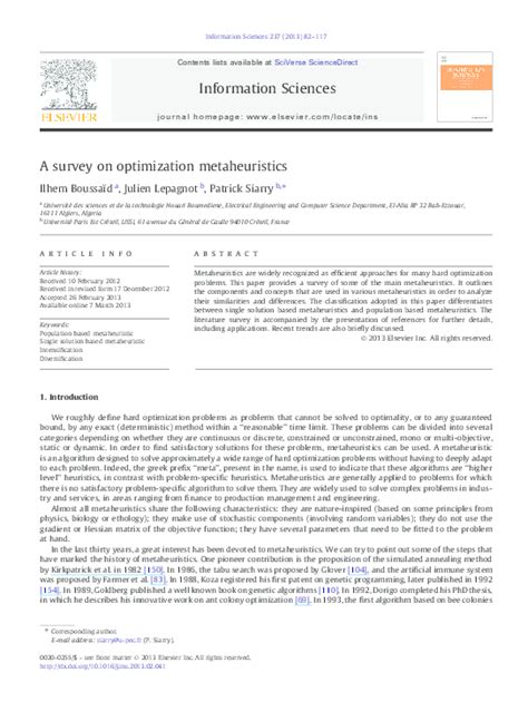 pdf a survey on optimization metaheuristics