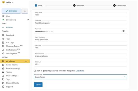 how to integrate smtp service in hello inbox