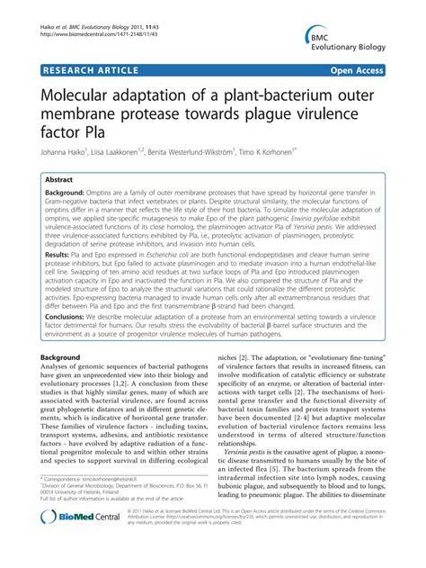 Solution Molecular Adaptation Of A Plant Bacterium Outer Membrane