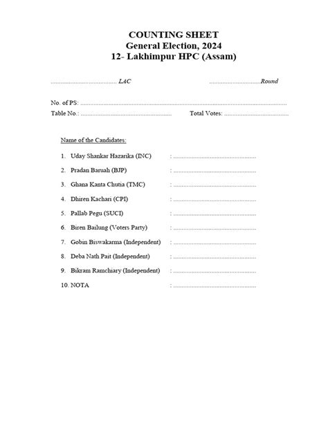 Counting Form Pdf Parliamentary Procedure Politics Of India