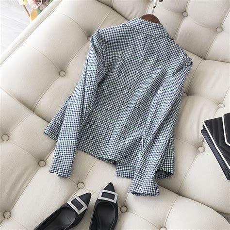 干练小个子短款显瘦百搭千鸟格修身日系通勤风羊毛西装上衣女春虎窝淘