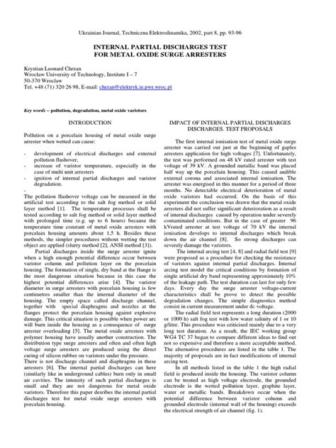 Internal Partial Discharges Test For Metal Oxide Surge Arresters Download Free Pdf Electric
