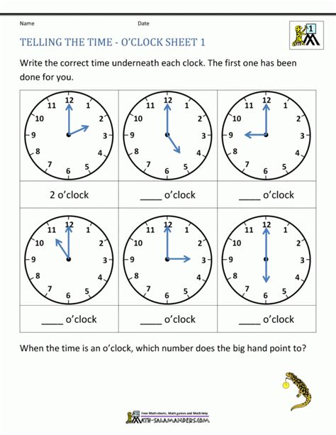 Clock Worksheets Grade 1 — Db