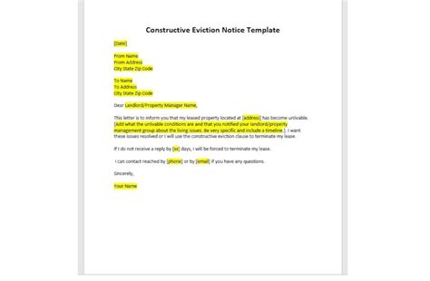 Constructive Eviction Notice Letter Template Eviction Notice Letter Eviction Notice Template
