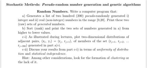 Solved Stochastic Methods Pseudo Random Number Generation