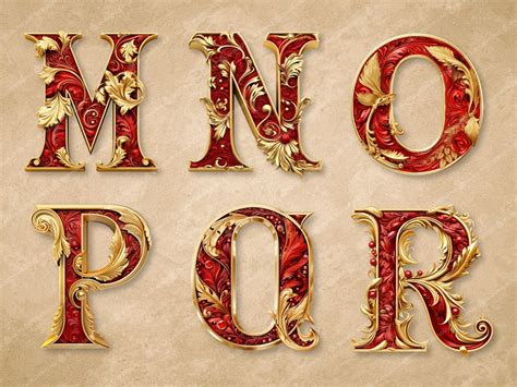 Regal Red And Gold Alphabet Clipart Bundle Art Nouvea Letters