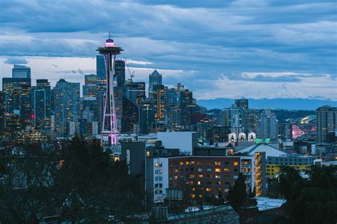 A View Of The Seattle Skyline At Night Photo Free Seattle Image On