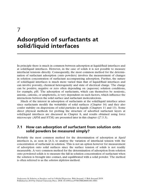 Adsorption Of Surfacatants At Solids Liquid Interface Chapter 7 Pdf