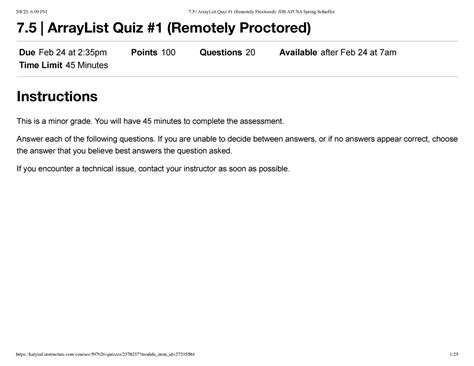 Array List Quiz Remotely Proctored JHS Apcsa Spring Schieffer ArrayList Quiz