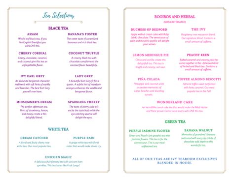 Our Tea Selections The Ivy Tearoom