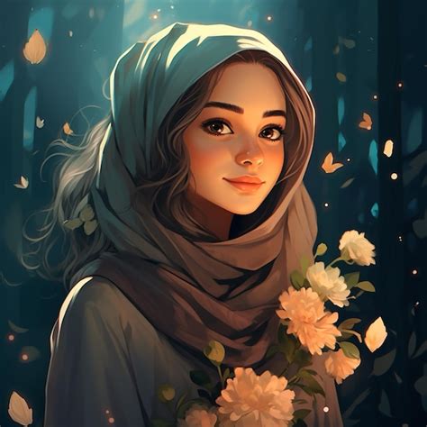 Premium Ai Image Muslimah Girl Illustrated