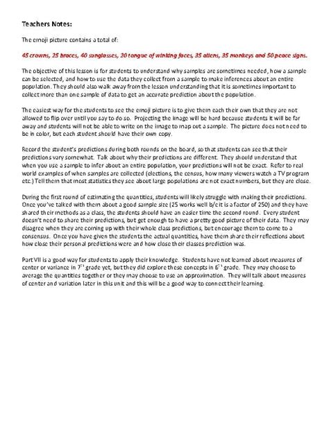 Random Sampling And Making Inferences ~ Investigation Activity 7th