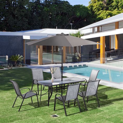 Outsunny Outdoor Furniture Patio Dining Set For Six With Glass Table