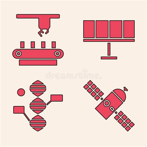 Set Satellite Factory Conveyor System Belt Solar Energy Panel And Dna Symbol Icon Vector