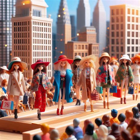 A Tiny Fashion Show With Miniature Models And Design Stock Illustration