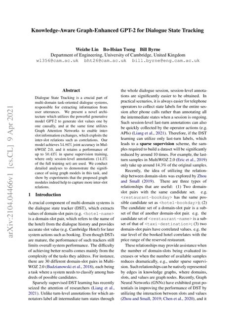 Knowledge Aware Graph Enhanced Gpt 2 For Dialogue State Tracking Deepai