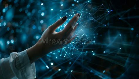 Digital Neural Networkbusiness Woman Hand Touching Introduction Of