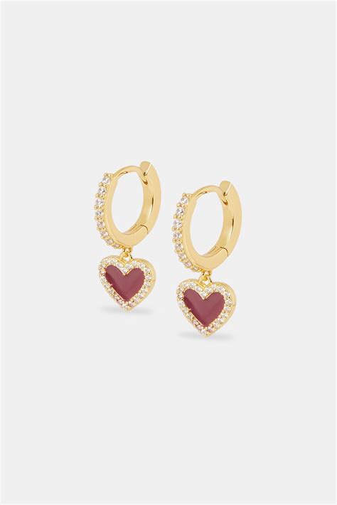 Red Enamel Heart Drop Earrings 6mm Womens Earrings Shop Drop