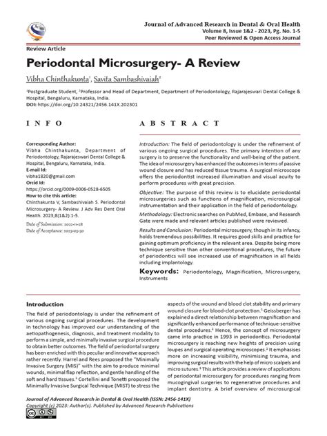 Periodontal Microsurgery A Review Pdf Dental Implant Surgical