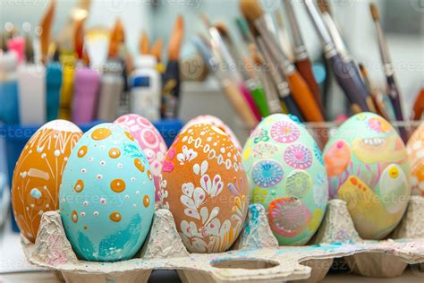 Easter Egg Decorating Workshop With Craft Supplies And Creative Tools