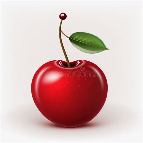 One Cherry With A Green Leaf Isolated On A White Background Stock