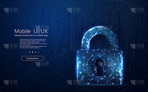 安全概念数字屏幕锁定。数字数据保护安全概念。安全，安全，隐私或其他概念的风格多边形线框。安全隐私