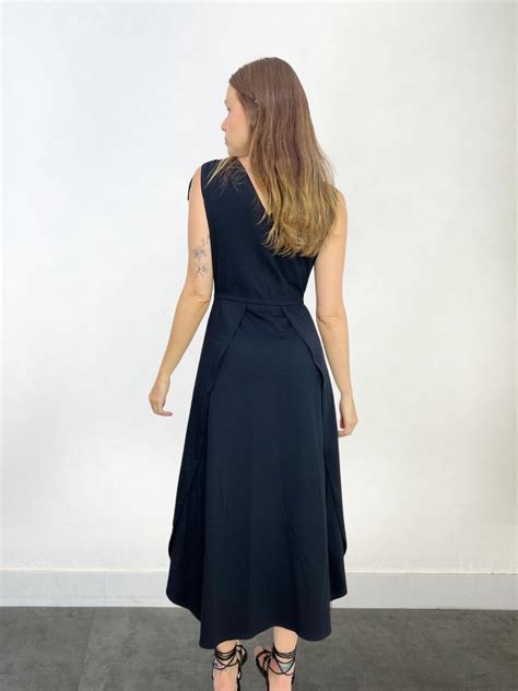 Vestido Midi De Malha De Algodão Premium Decote V Ajustável A Partir