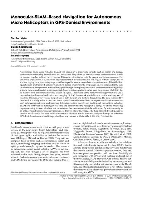 Pdf Monocular Slam Based Navigation For Autonomous Micro Helicopters In Gps Denied Environments