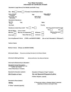 Certificate Of Death Blank Fillable Template Fill Out Print